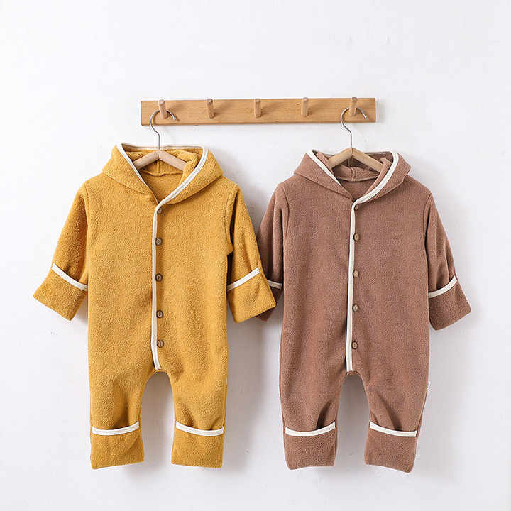 Infant Clothes Autumn And Winter New Velvet Hooded Romper Long Sleeve ...