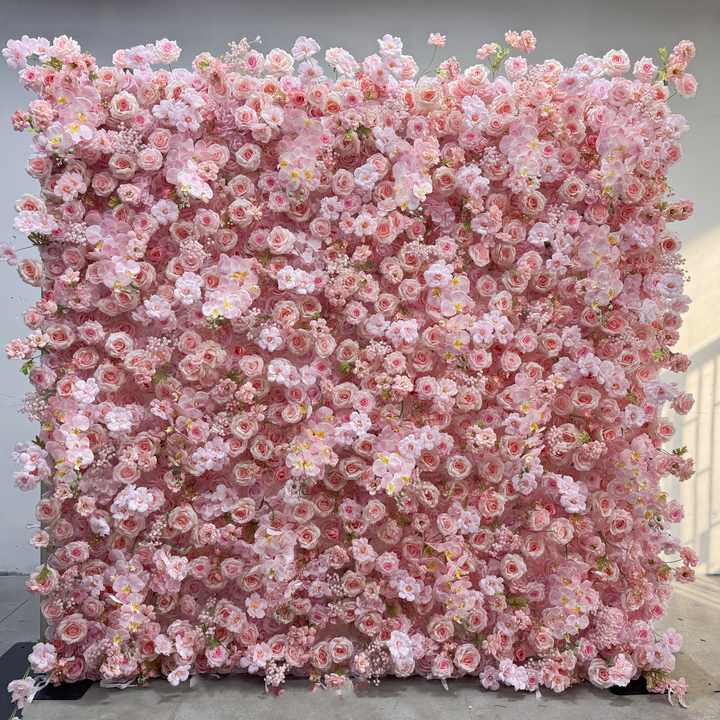 Artificial Floral Backdrop Pink Flower 5D Roll Up Flower Wall Backdrop ...