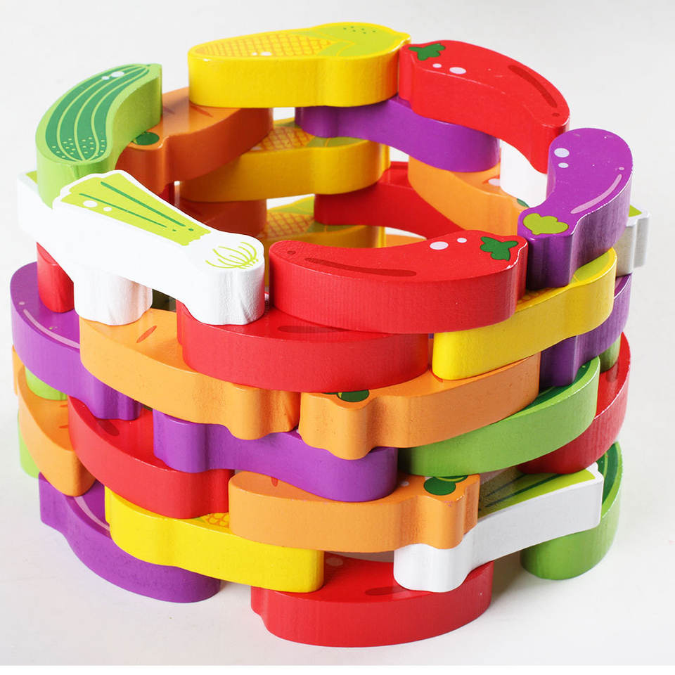 Wooden Custom Fruits Stacking Column Building Blocks Color Early ...