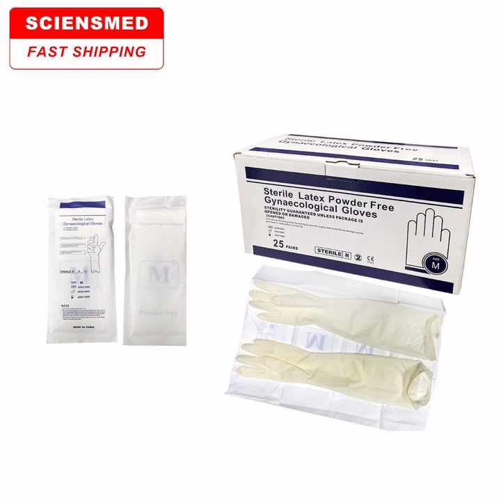 SCIENSMED 480mm Sterile Latex Surgical Gloves for Gynecology