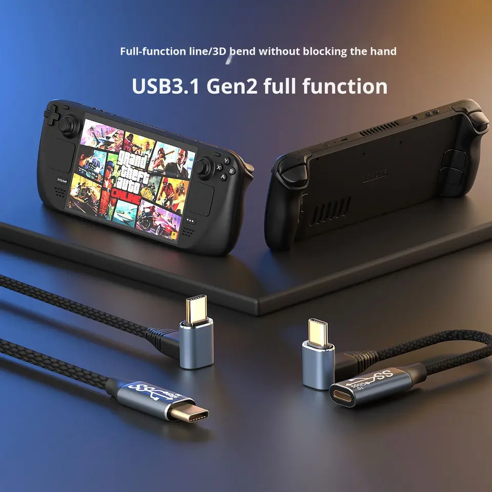 USB3.1 Gen2 Type-C Elbow Extension Cable with Braided PVC Jacket Tinned ...