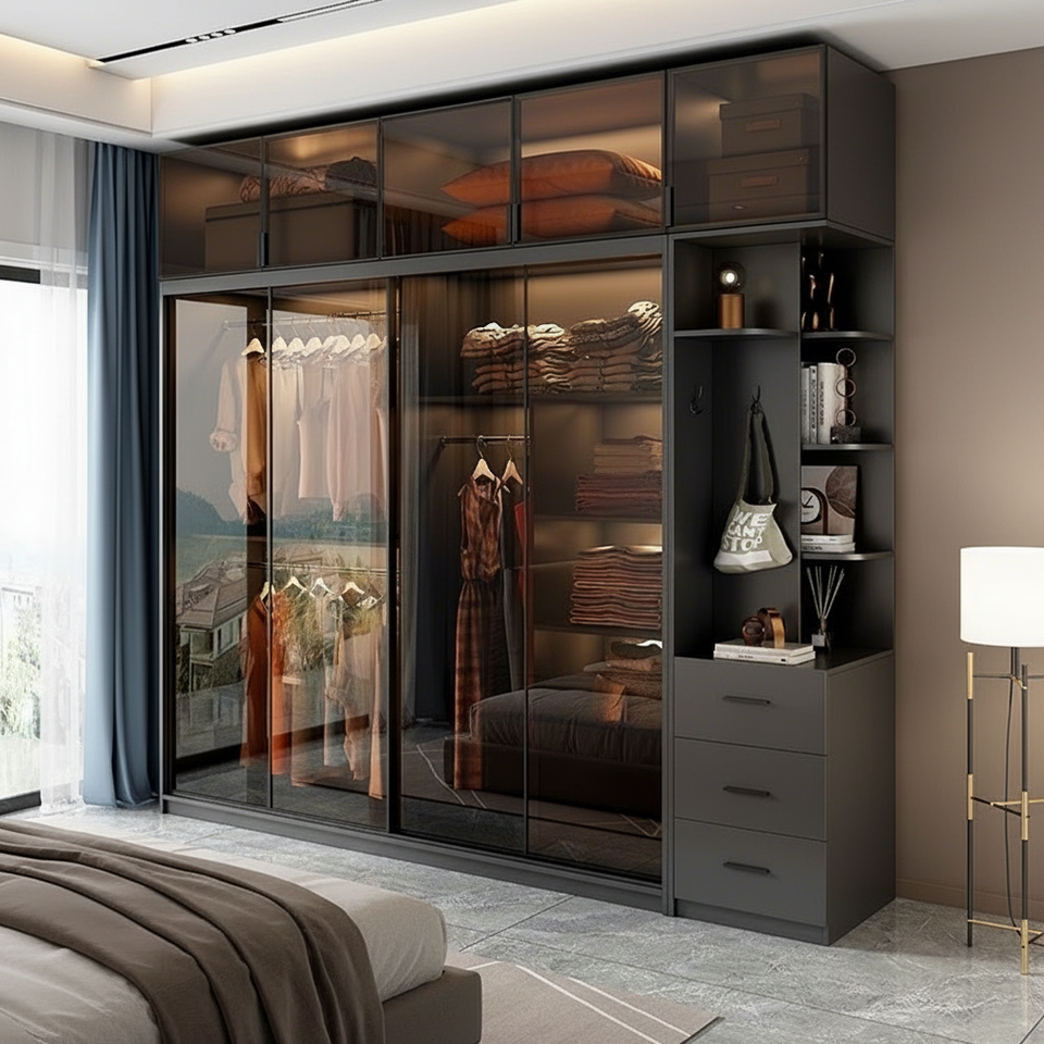 National-style 3C Tempered Glass Sliding Door Wardrobe Home Bedroom ...