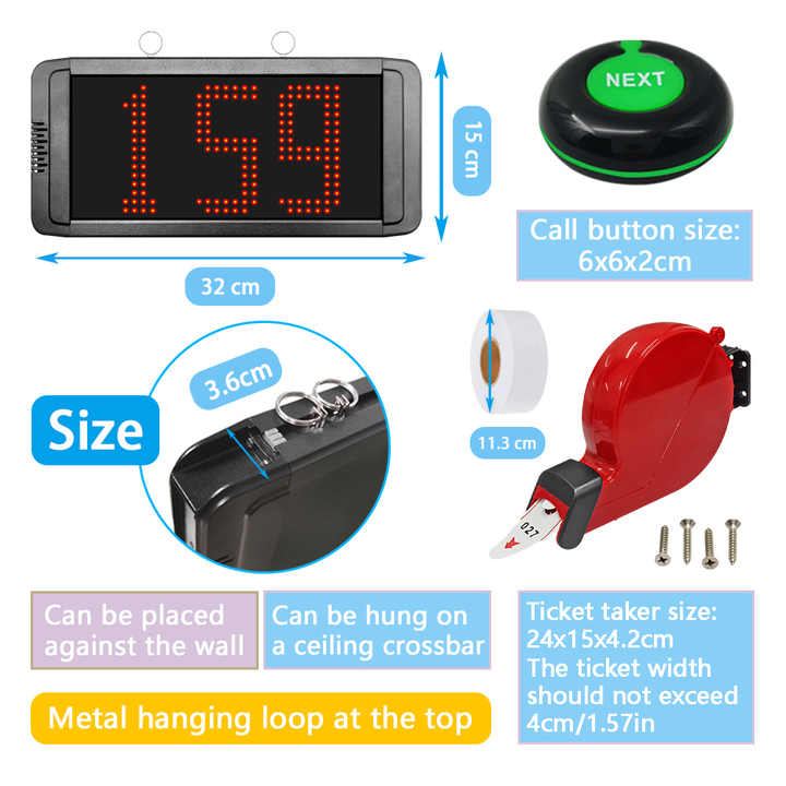Take a Number Wireless Queue Calling System 1 Metal Number Display 2 NEXT Call Buttons 1 Red ...