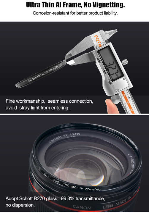 Universal Slim 77mm Camera UV Filter HD Multi-Coated Ultraviolet Filter ...