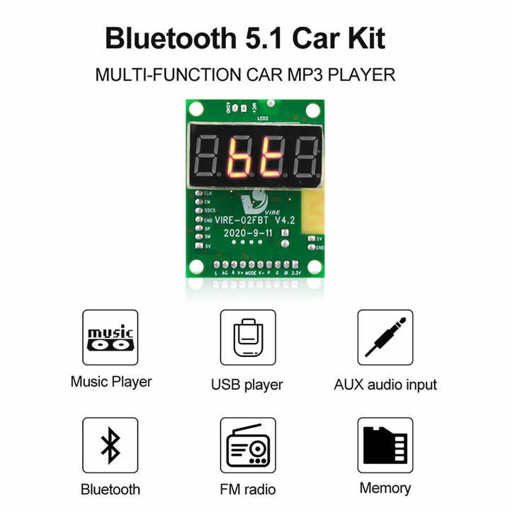VIRE Mini Mp3 Player Bluetooth Audio Fm Kit Usb Mp3 Player Decoder Module