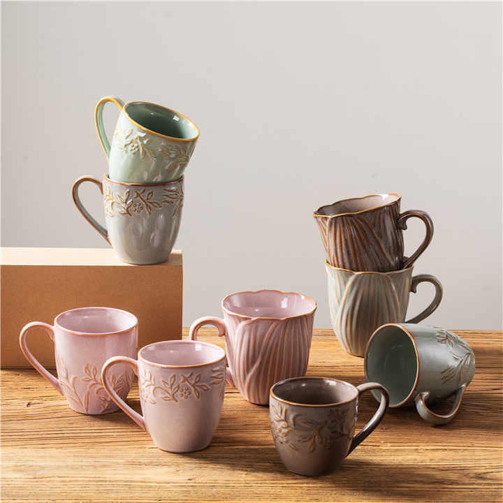 Custom retro luxury creative flower embossed tea coffee cups vintage ...