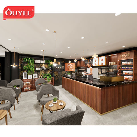 Modern Coffee Shop Interior Design with LED Counter Display