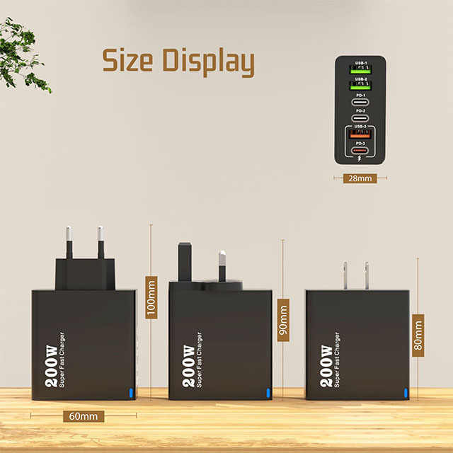 Super Fast Charging 200W Wall Charger 6 Port USB C PD3.0 USB C C Mobile ...