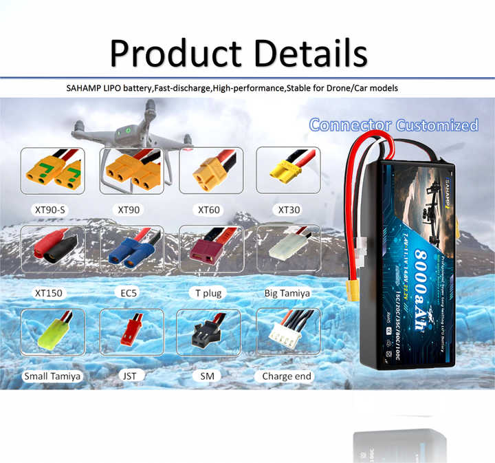 Factory 8000mAh 22.2V Lithium Ion Battery Pack Rechargeable Drone Power ...