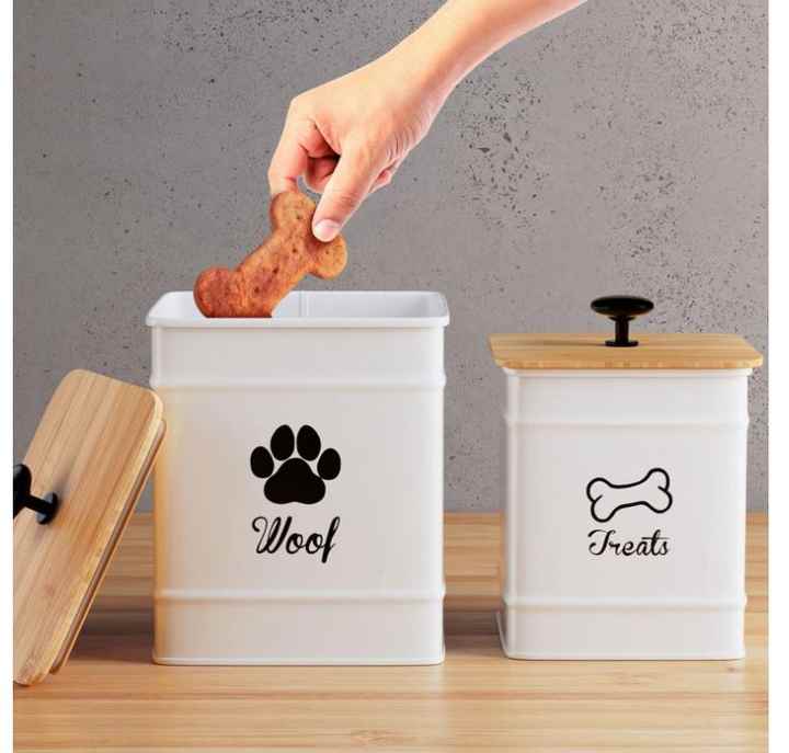Custom Metal Dog Treat Container Airtight Set of 2 Dog Treat Jars with ...