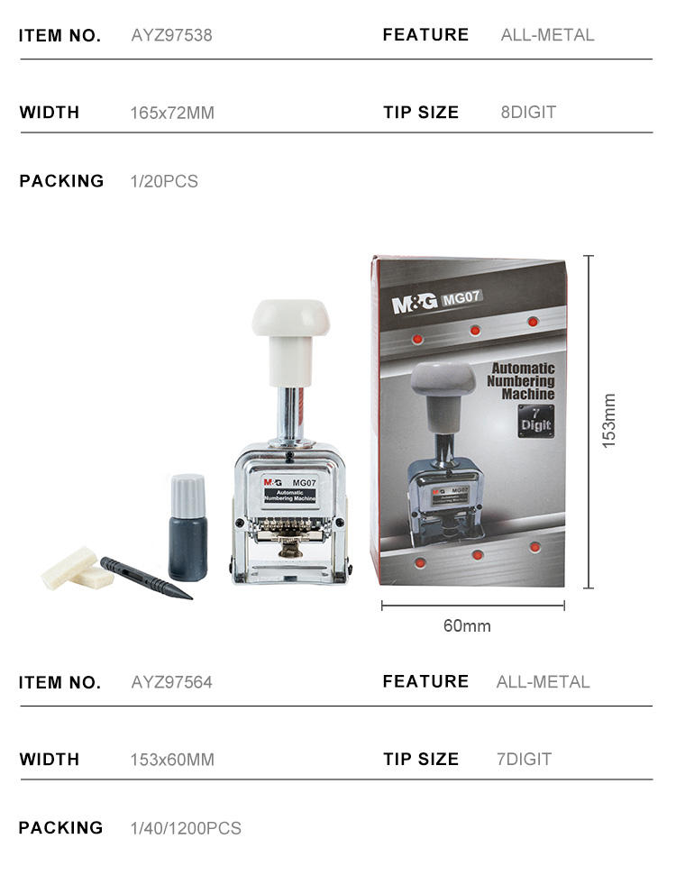 Durable M&G Stainless Steel Full Metal Numbering Machine 8 Digit Office ...