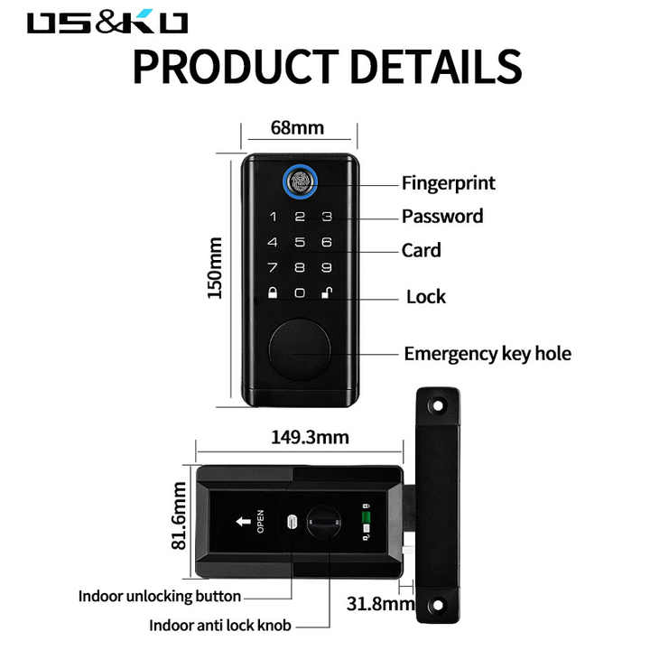 3 point door lock with keypad home smart deadbolt lock finger prints ...