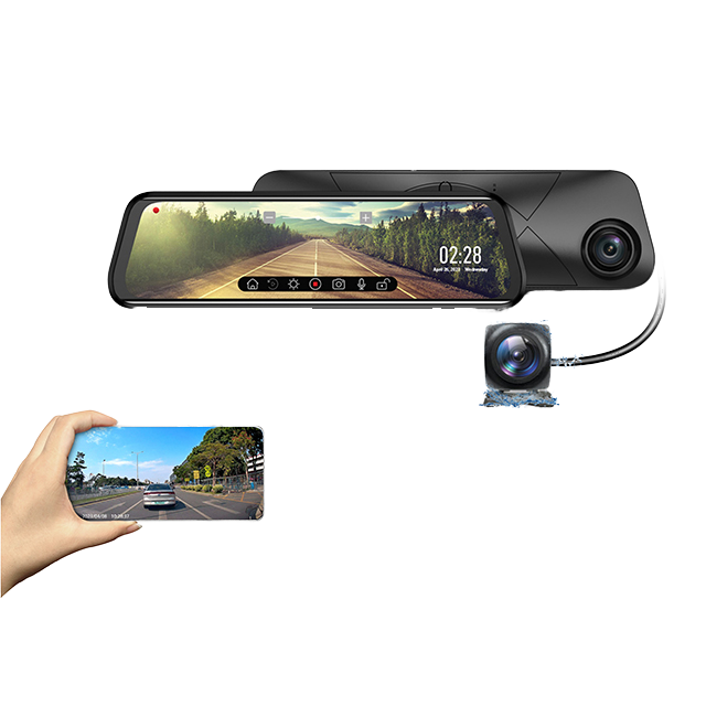 4K+1080P Dual Lens Car Rearview Mirror Dash Cam 10 Inch GPS Parking ...