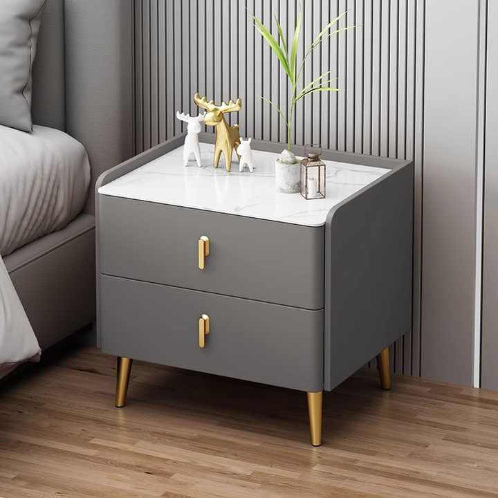 Modern Luxury Storage Bedside Table Two Drawer Slate Bedside Table With ...