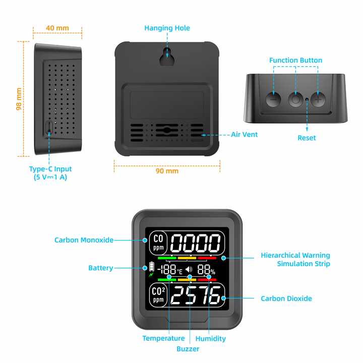 Indoor air Quality Sensor CO CO2 NDIR Carbon Dioxide and Carbon ...