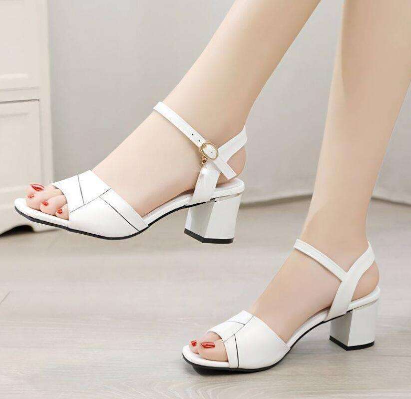 Sandals Women 2024 New One Button High Heel Sandals Women's Thick Heels ...