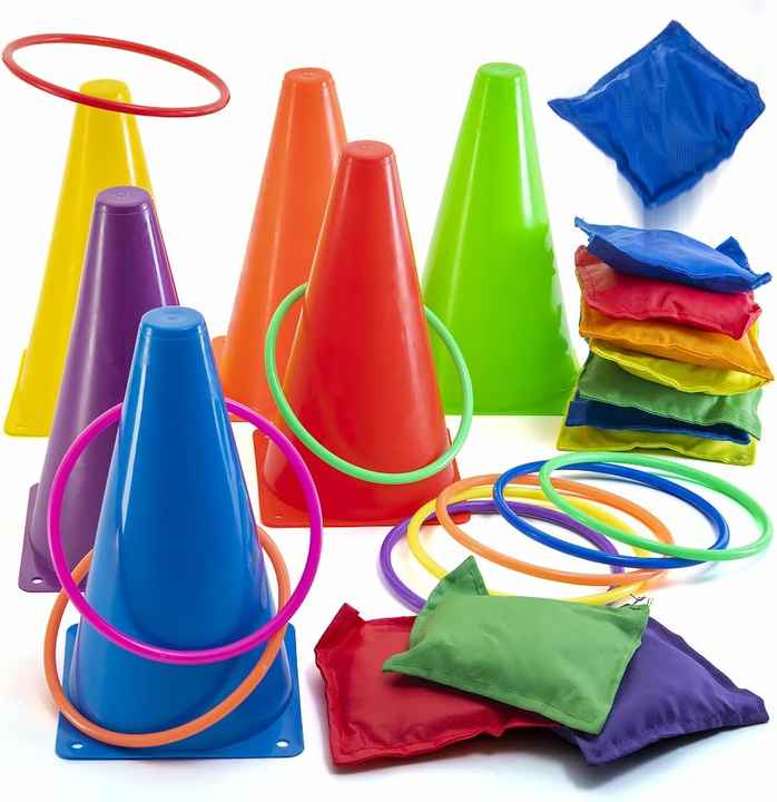 28pcs Plastic Cones Ring Toss Combo Set Outdoor Carnival Games for Kids ...