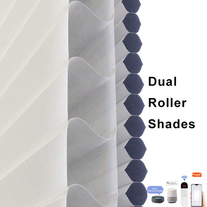 Custom Day Night Living Room Electric Dual Layer Window Shades Remote ...
