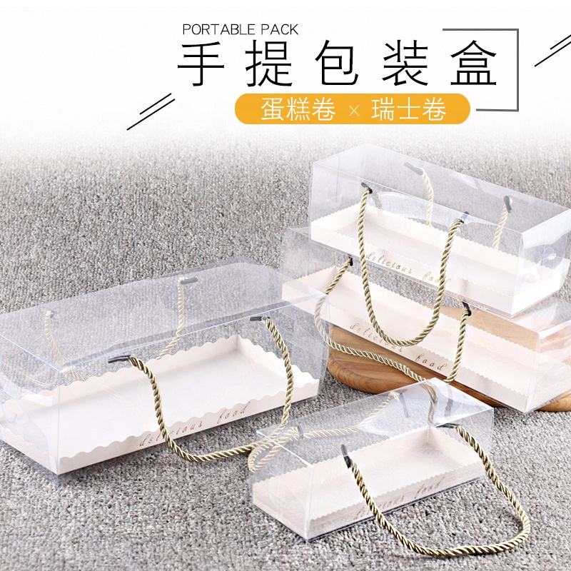 Window Square Long Roll Cake Box Packaging Boxes Transparent Roll Paper ...