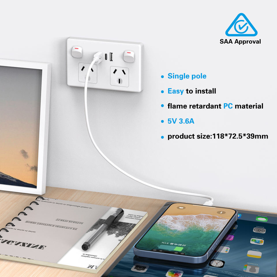 AU Standard Electrical Sockets and Switches 2USB-A 1USB-C Australian ...