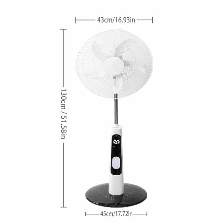 2025 16 Inch Solar Standing Fan Rechargeable 5 Blade Brushed Motor LED ...