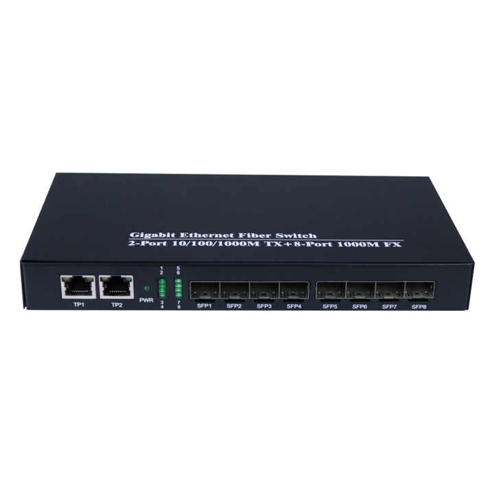 8 Fiber Port Gigabit Ethernet Media Converter 1.25G 2 RJ45 Optical ...