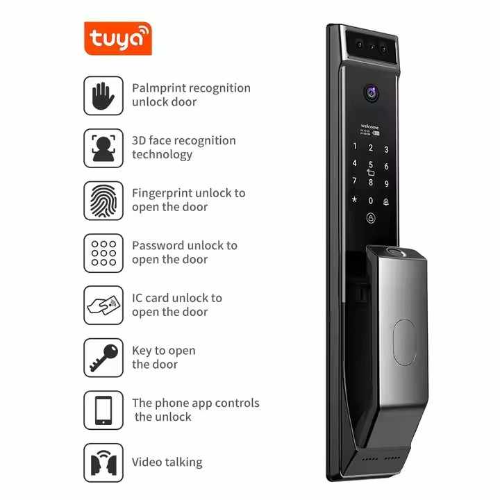 Tuya Automatic Biometric 3d Face Recognition Smart Locks App Fingerprint Password Digital Door ...