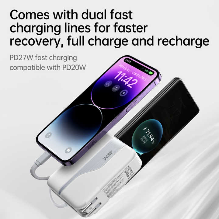 Wall Plug Power Bank with Built-in Cable 22.5W Fast Charger Power Bank ...