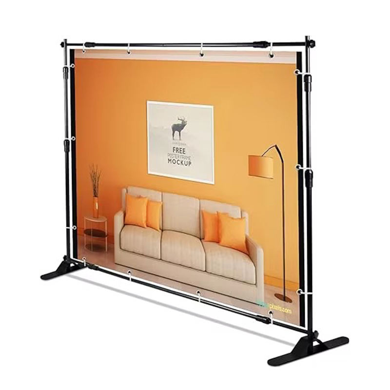 Customizable Black Backdrop Banner Stand with Adjustable Telescopic ...