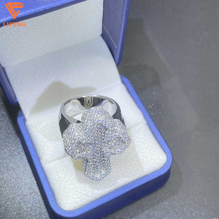Lifeng Jewelry Classic Jesus Cross Ring Ice Hiphop Sterling Silver VVS ...