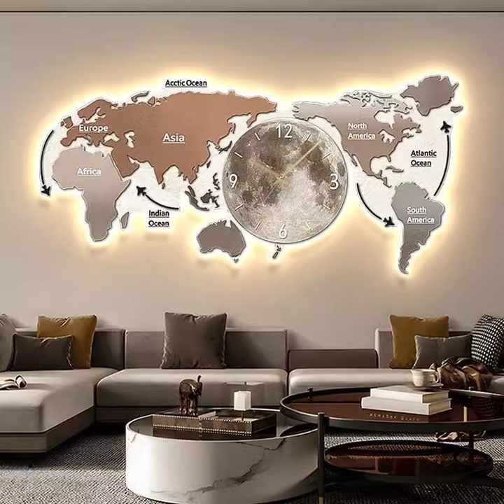 Modern Home Decor - World Map Wall Art with LED Lights