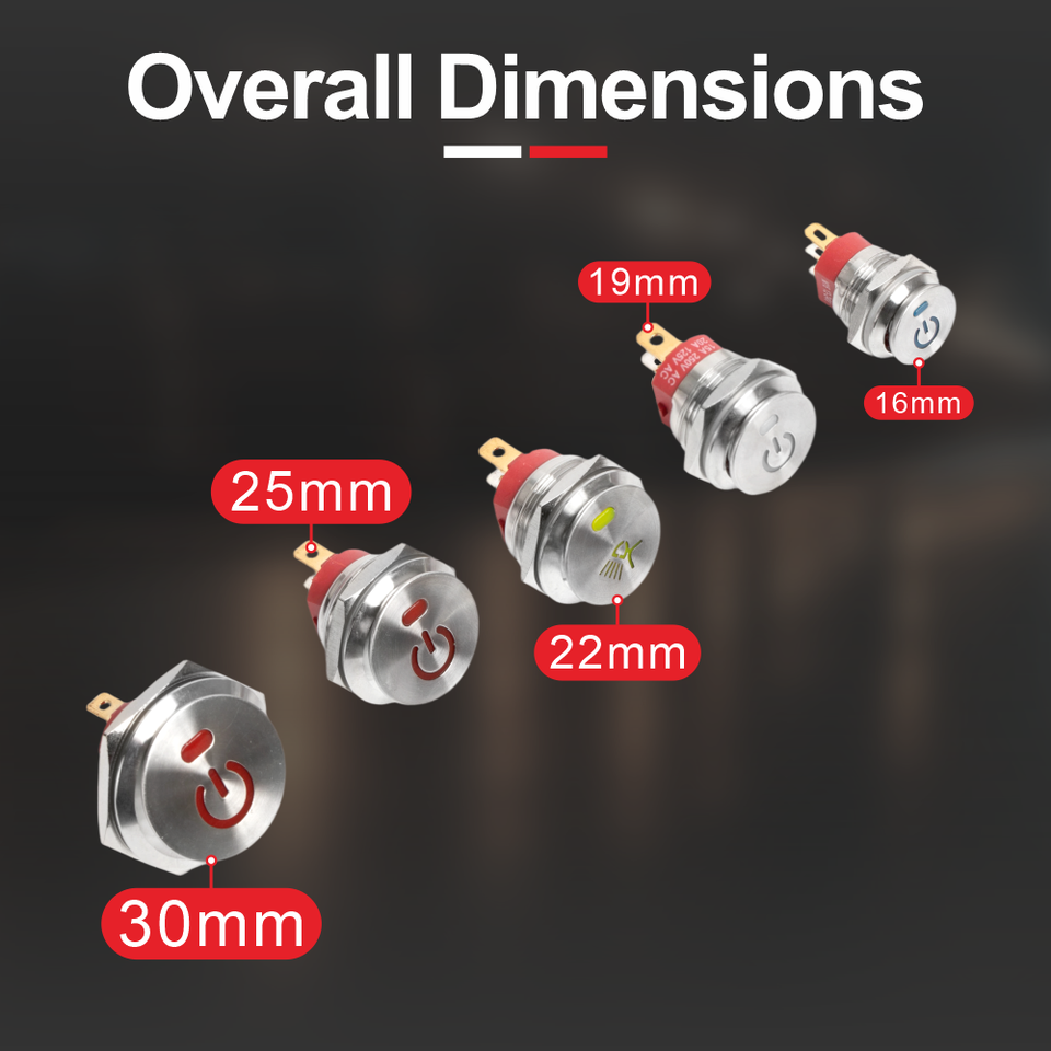 16/19/22/25/30MM ON-OFF/OFF-(ON) SPST SPDT Waterproof Custom Led ...