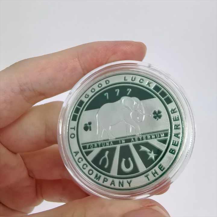 Four-leaf Clover Elephant Commemorative Lucky Coin Relief Lacquered ...