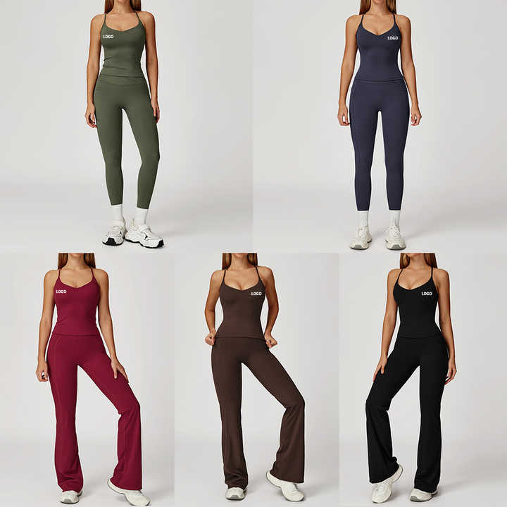 Custom Women Gym Fitness Sets Sleeveless Sexy Backless Activewear Top ...