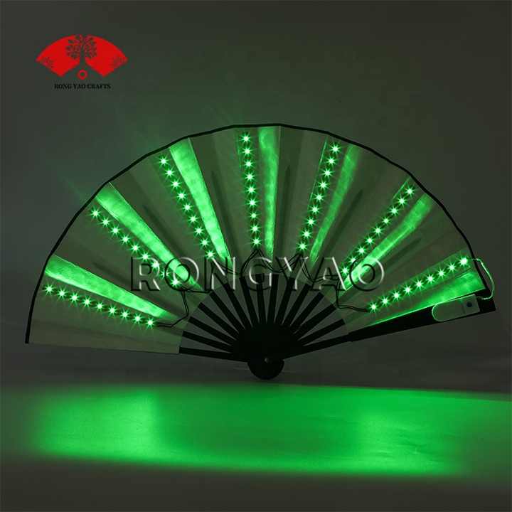 33cm LED Large Clack Bamboo Hand Fans with Bamboo Ribs and White or ...
