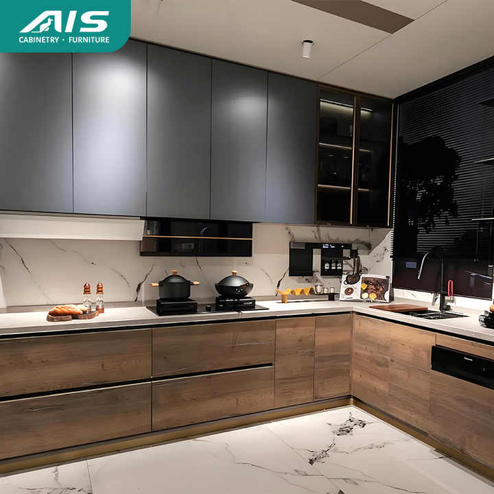 AIS 2025 Black Luxury Modern Design Melamine Kitchen Cabinet Cupboard ...