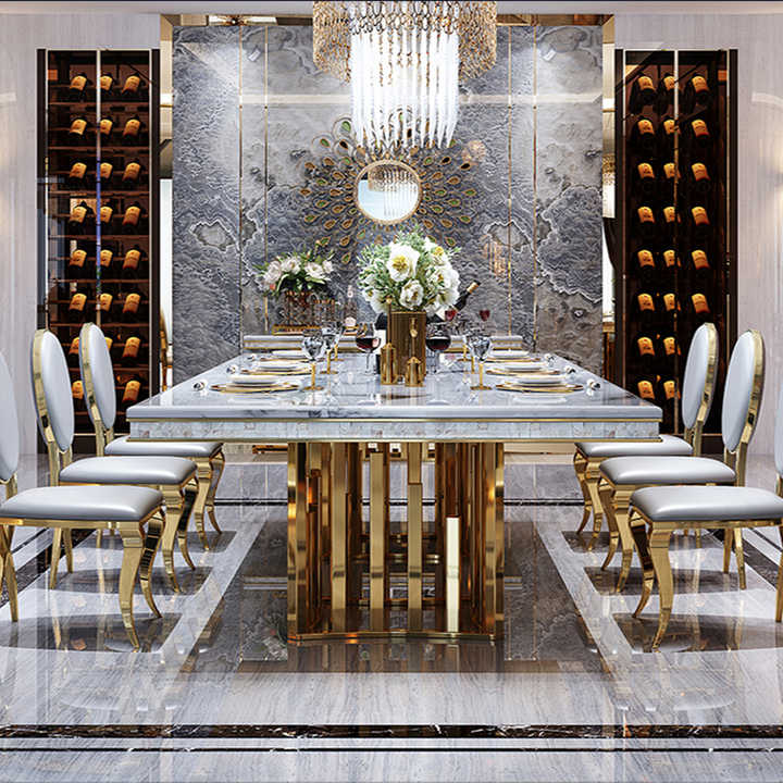 Golden Metal Base Dining Table - Modern & Stylish