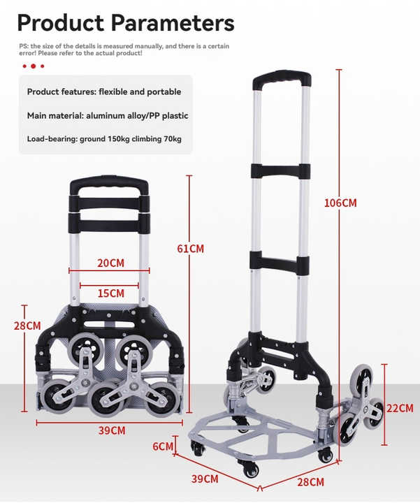Height Adjustable TPR 6wheel Stair-climbing Capable Handcart Grocery ...