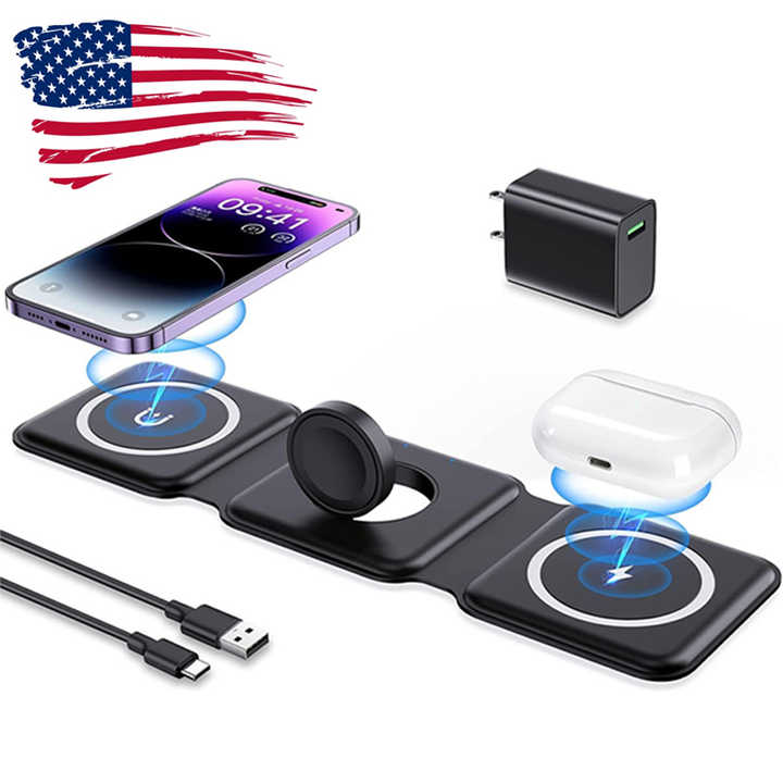 15W 3 In1 Magnetic Wireless Charger - Portable & Efficient