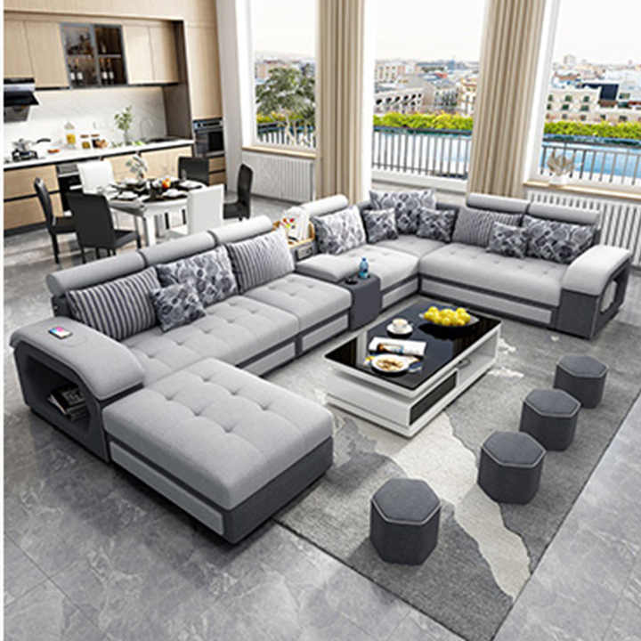 Luxury Large Sofa Set Furniture Customize Grey Couch U Shaped Modular ...