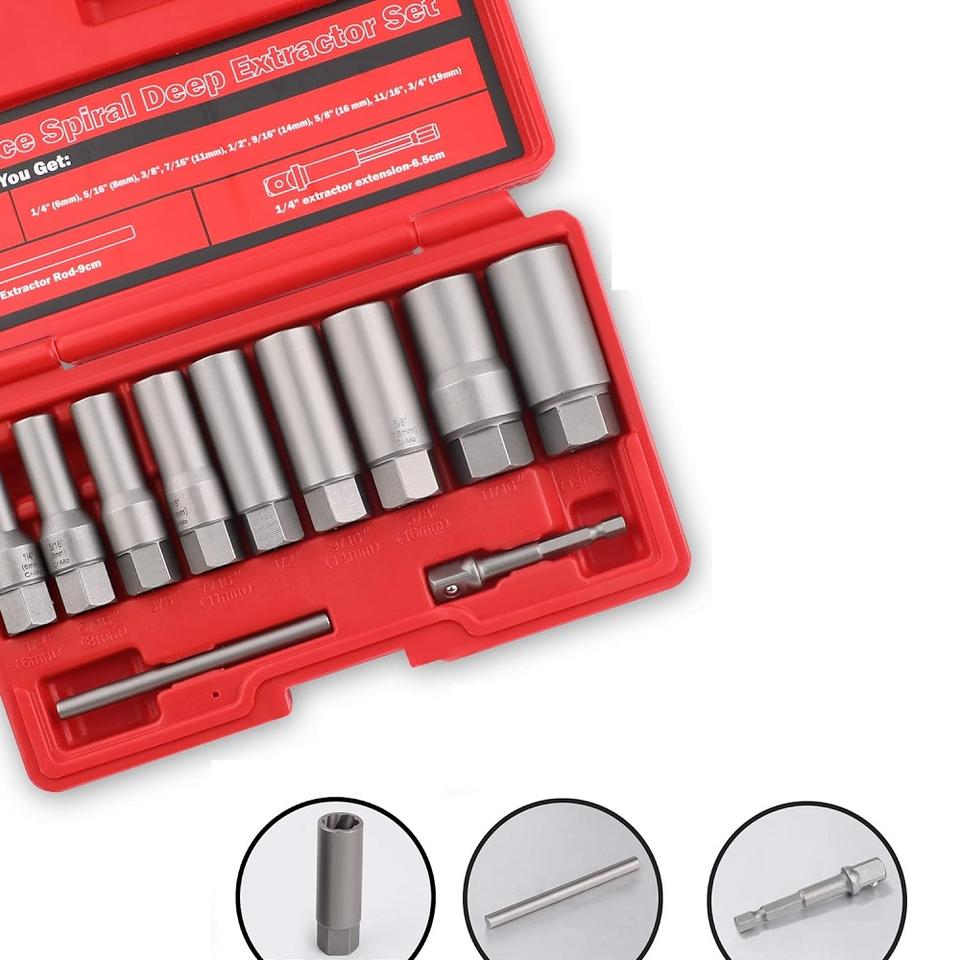 Spiral Type Deep Extractor Set for Stripped Bolts & Studs