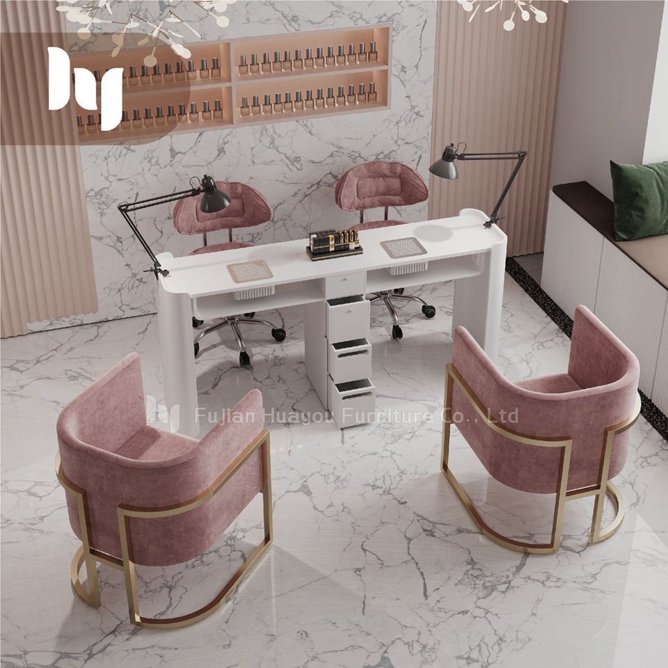 Luxury Nail Table Set - Modern Metal Salon Furniture