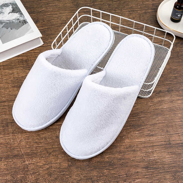urious White Disposable Coral Velvet Hotel Slippers With Customized OEM ...