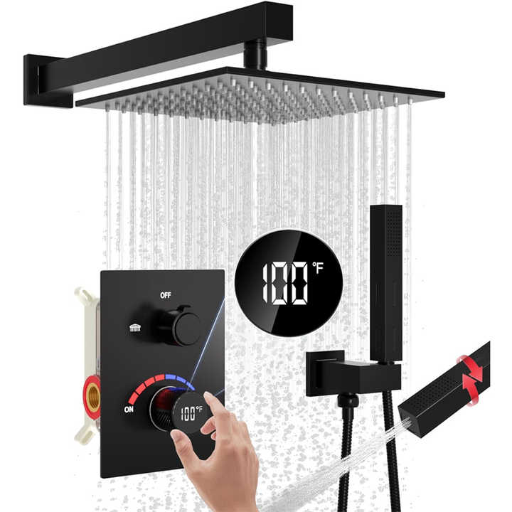 Smart Led Digital Temperature Display Bathroom Shower System Set Wall ...