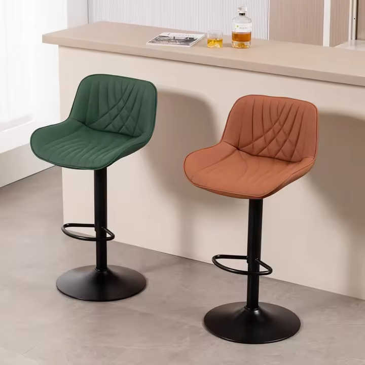 European Luxury Leather Bar Stools Modern Metal for Dining and Living ...