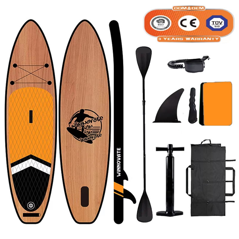 WINNOVATE619 Wood Inflatable SUP Paddle Board with Accessories