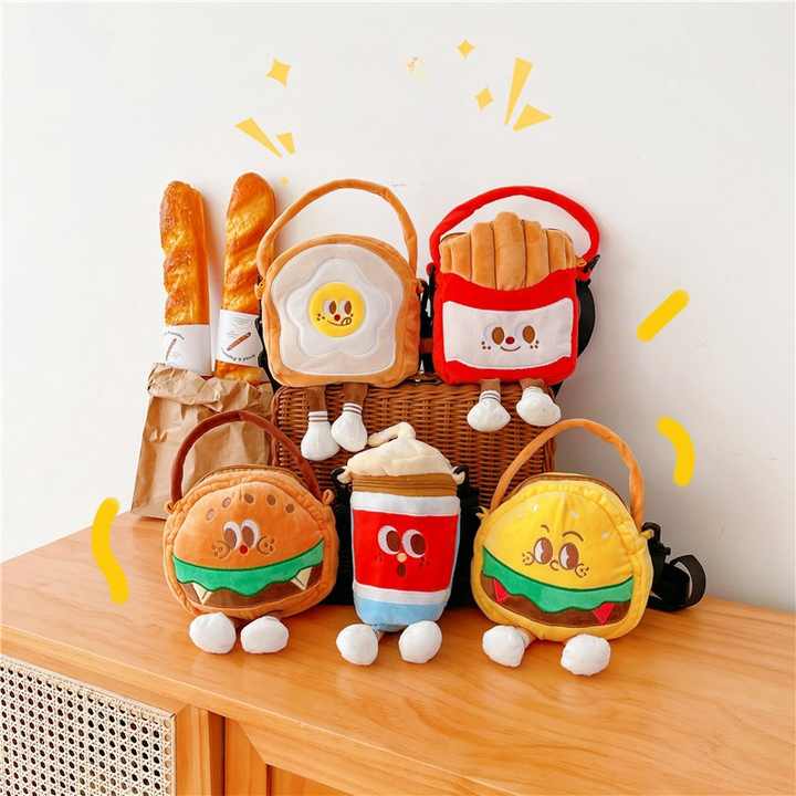 Funny cute cartoon French fries burger bag girl's small body bag ...