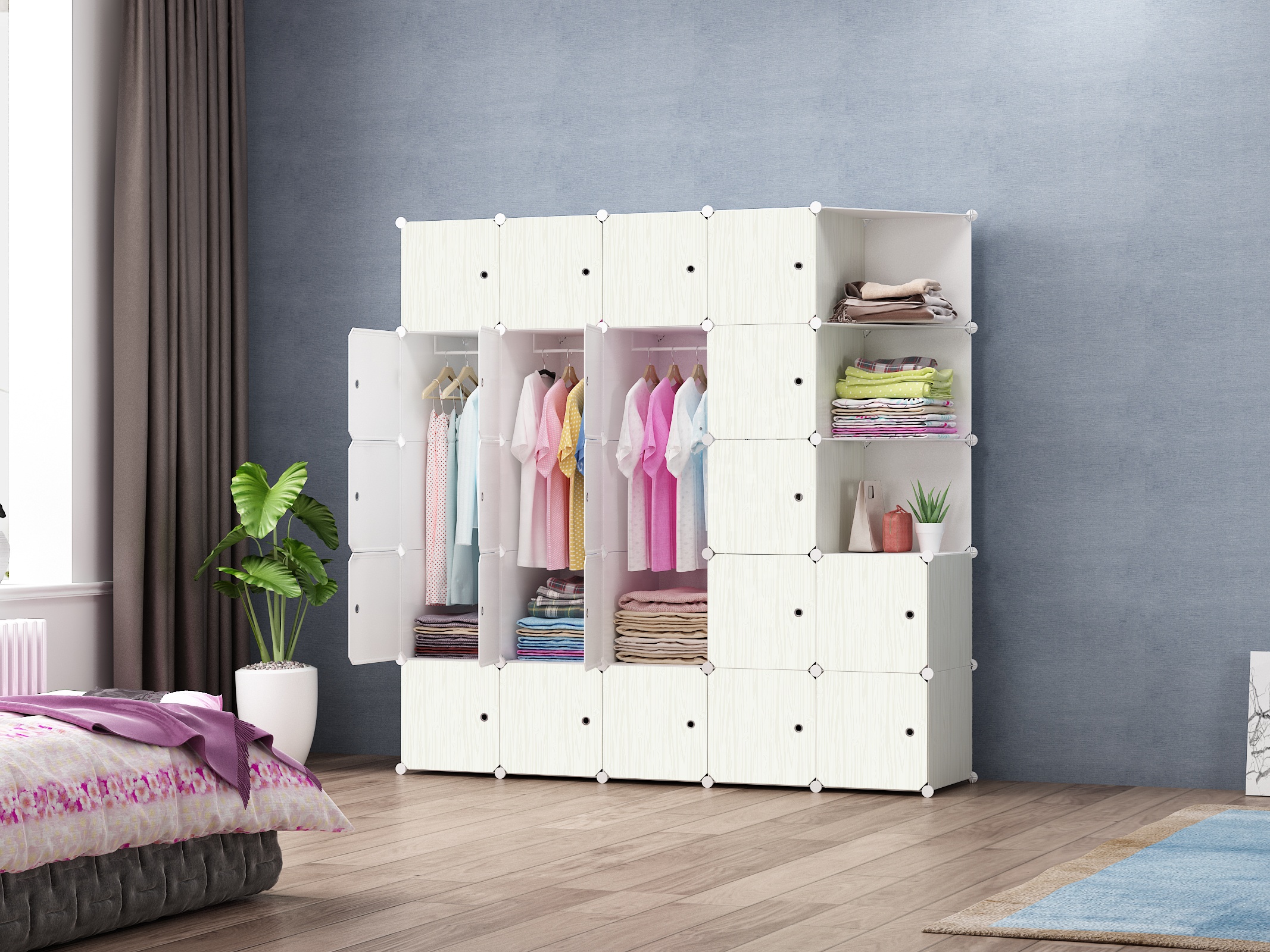 Foldable Plastic Wardrobe - 3-Tier Storage for Bedroom