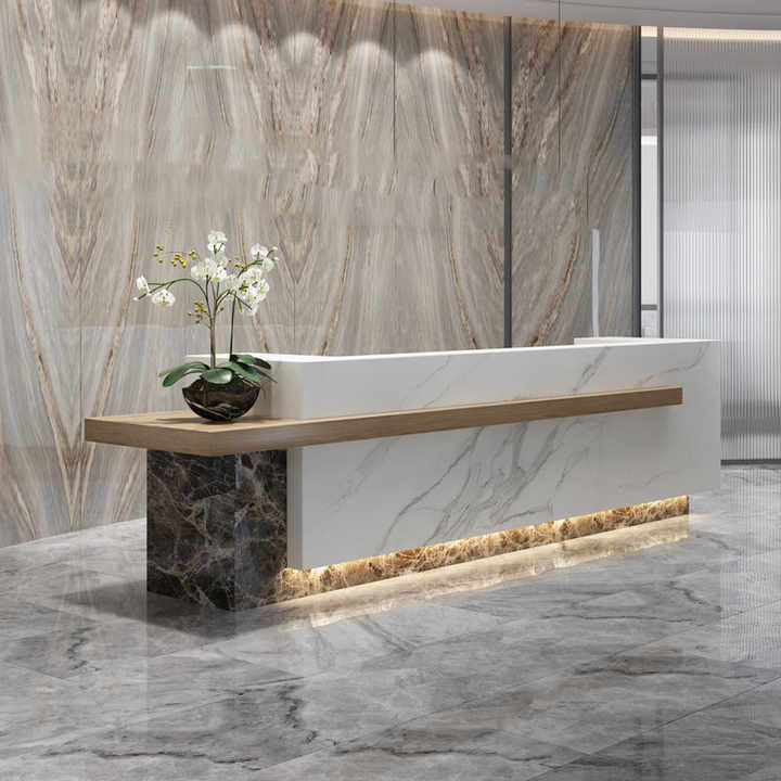 5 Star Luxury Hotel Reception Desk Marble Veneer and Wood Counter Desk ...