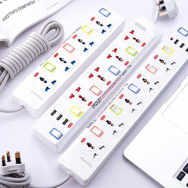 3m Copper Wire Power Extension Socket with 3 Outlets & 3 USB Ports ...